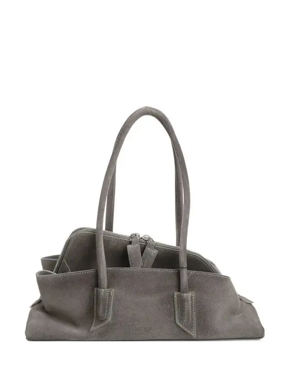 Attico La Passeggiata Small Suede Shoulder Bag - Grey