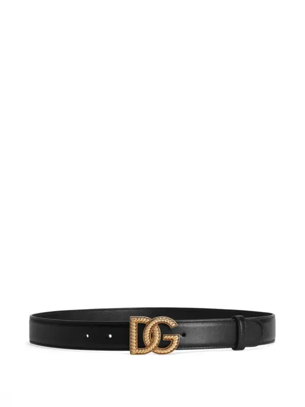 Dolce & Gabbana Leather Belt With Logo Plaque - Black