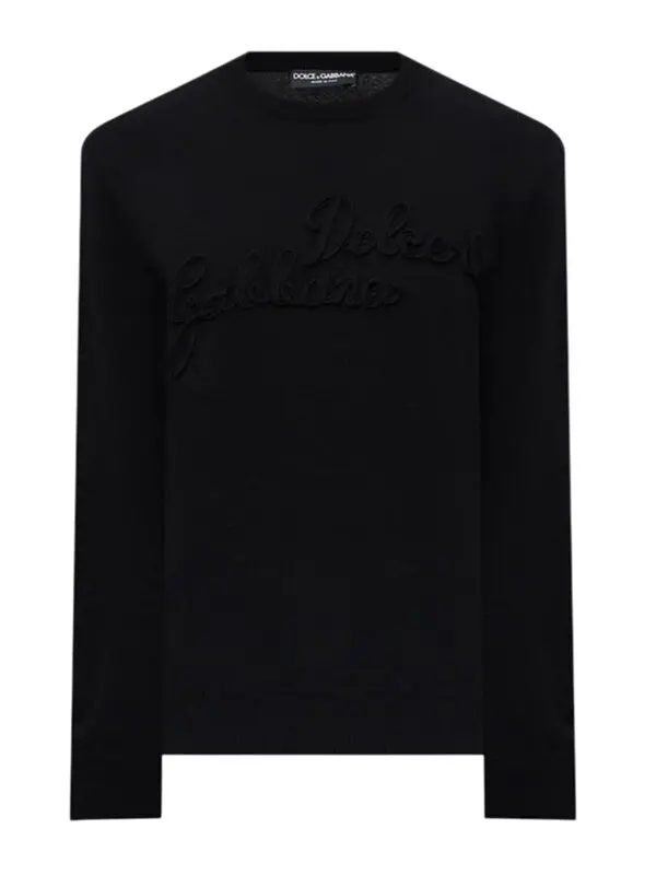 Dolce & Gabbana Maglione In Lana Nera Con Logo - Black