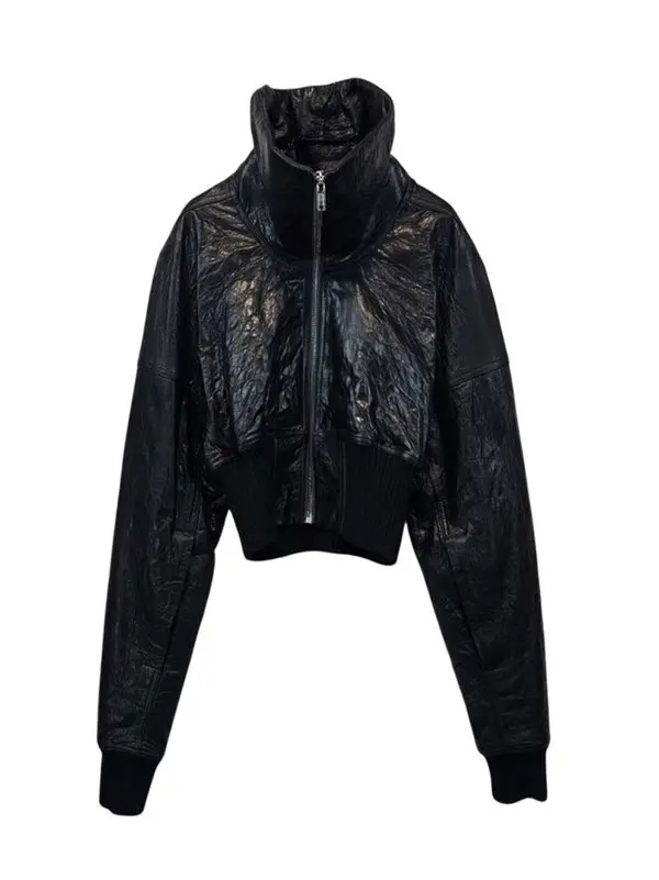 Rick Owens Padded Leather Bomber Jacket Dracuflight Cropped - Black