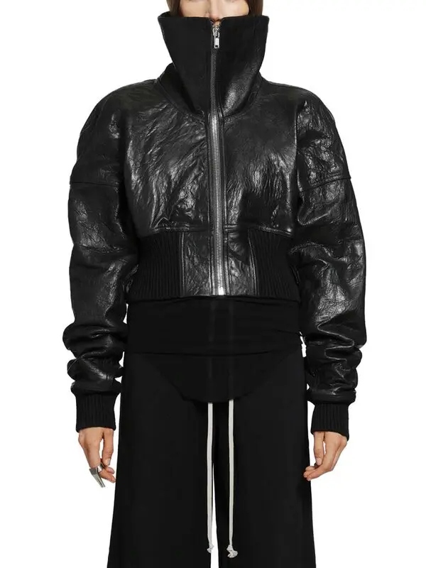 Rick Owens Padded Leather Bomber Jacket Dracuflight Cropped