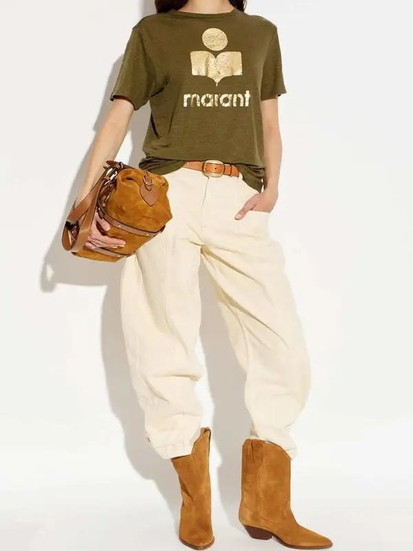 MARANT ETOILE Zewel Printed Linen T-shirt - Green