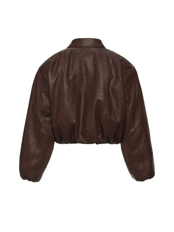 Magda Butrym Cropped Dark Leather Bomber Jacket