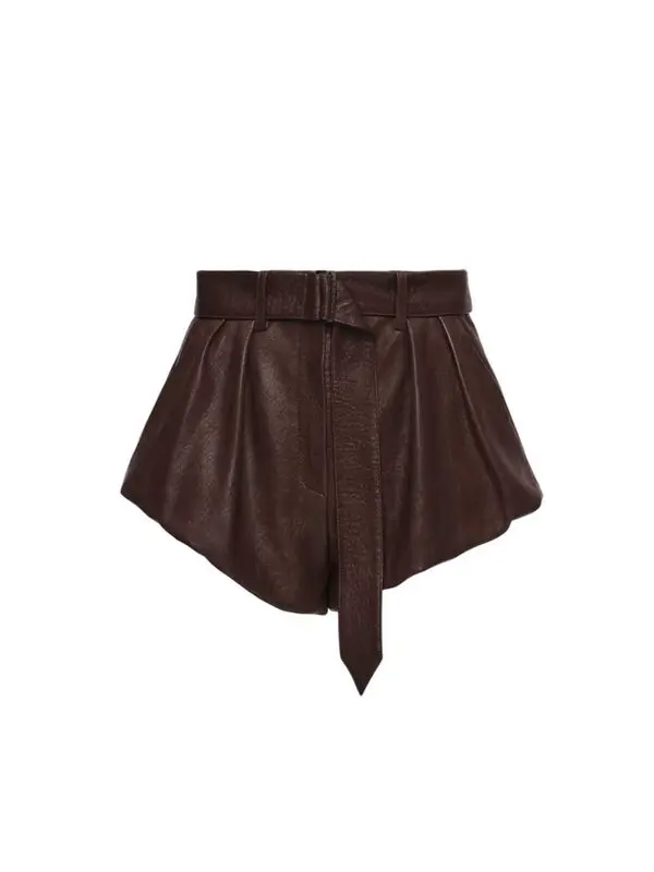 Magda Butrym Leather Flared Shorts - Brown