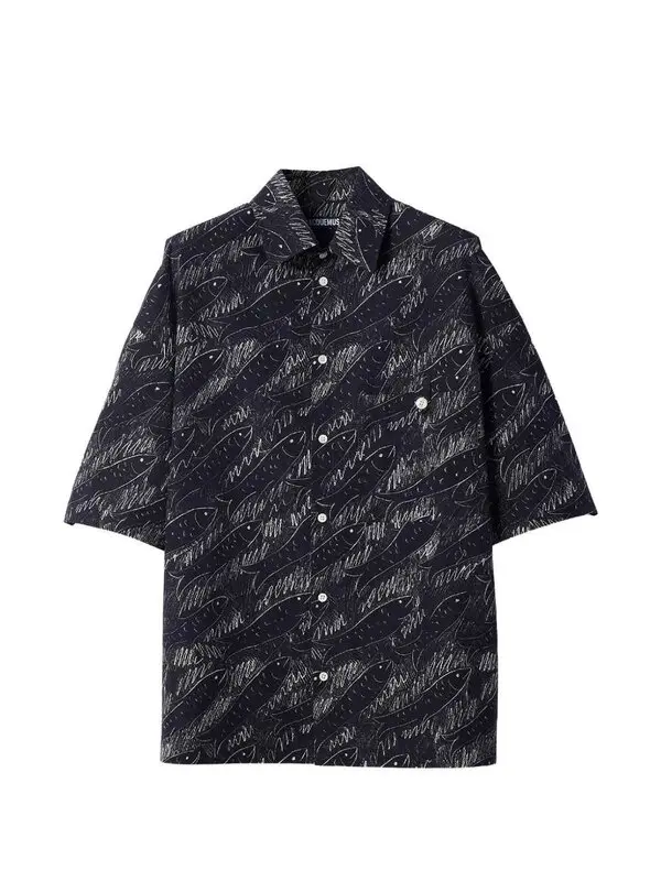 Jacquemus Rio Fish-print Short-sleeve Shirt - Black