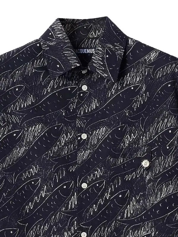 Jacquemus Rio Fish-print Short-sleeve Shirt - Black