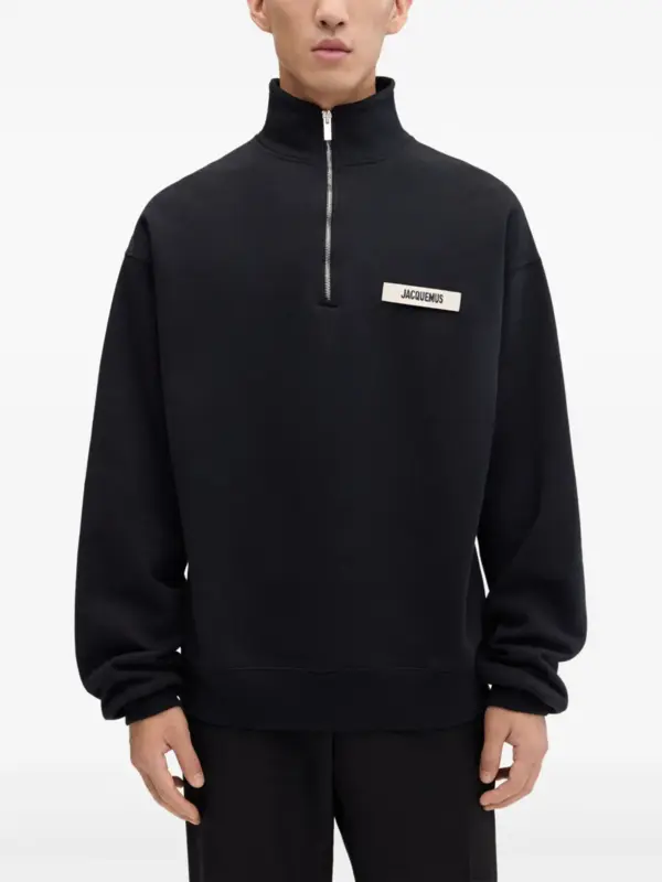 Jacquemus Half-zip Sweatshirt With Embroidered Logo - Black