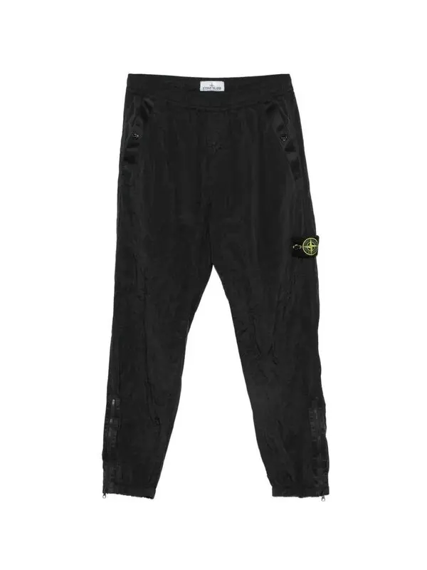Stone Island Crinkled Sweatpants With Logo Patch - Black