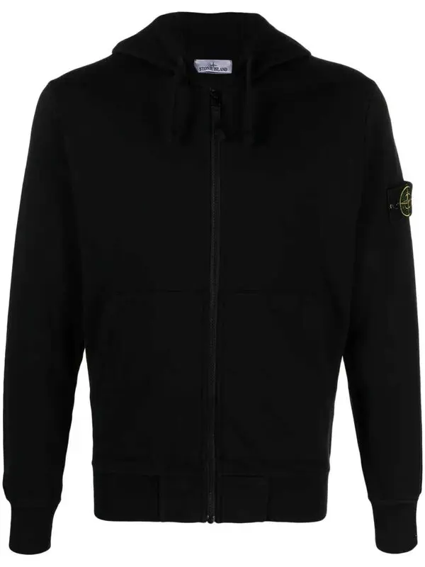 Stone Island Zip-up Hoodie With Brand Logo Patch