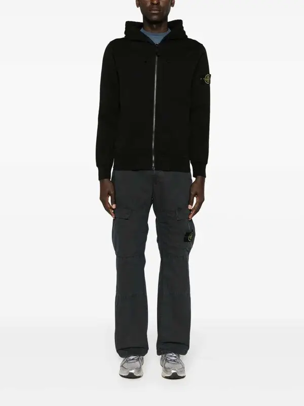 Stone Island Zip-up Hoodie With Brand Logo Patch