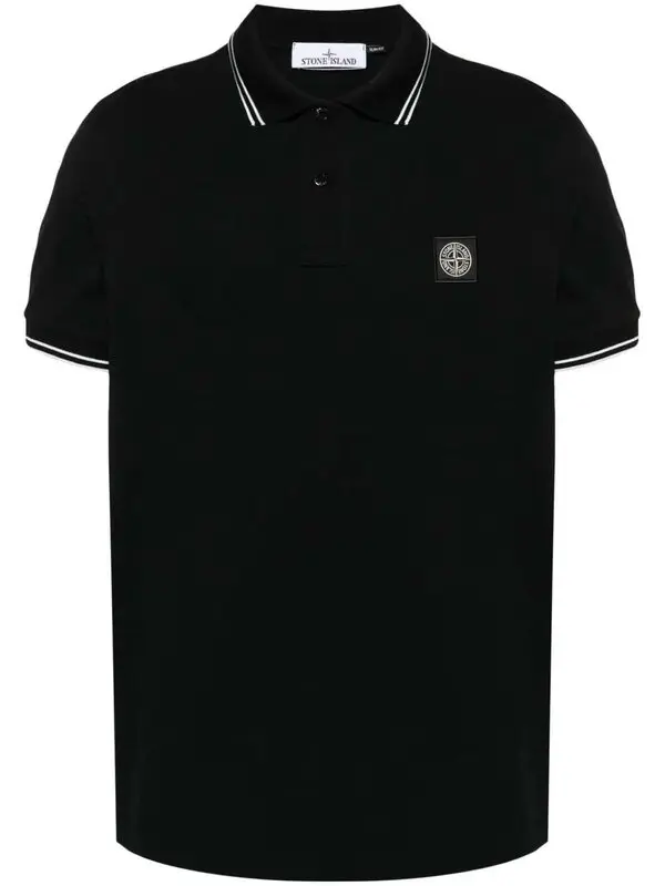 Stone Island Polo Shirt With Contrasting Trims - Black