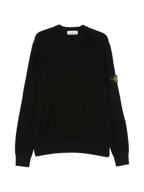 Stone Island Ribbed-trim Sweater With Logo Patch - Black