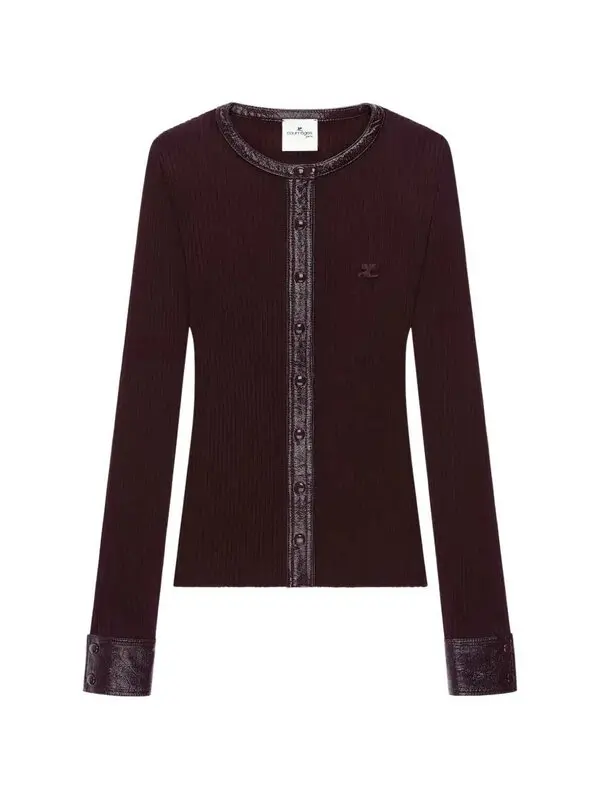 COURREGES Ribbed Cardigan With Vinyl Trim - Red