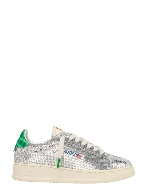 AUTRY Dallas Low Sparkling Sneakers In Silver And Green Sequins - Multi