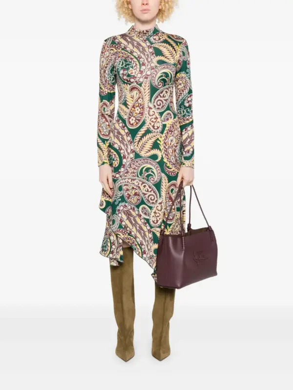 Etro Paisley Print Asymmetrical Hem Midi Dress