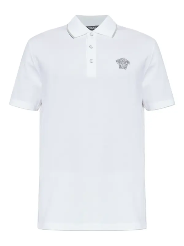 Versace Polo Shirt With Embroidered Logo - White