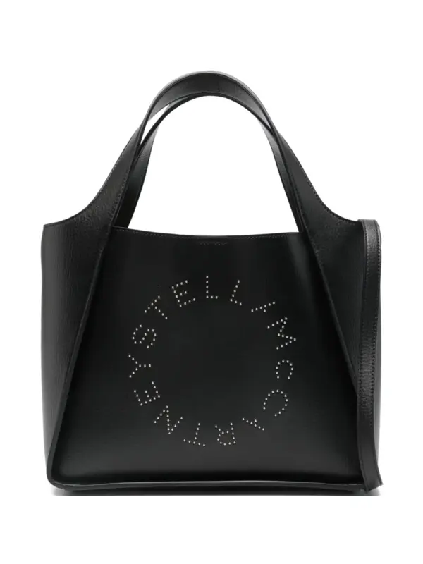 Stella McCartney Leather Tote Bag With Logo Detail - Black