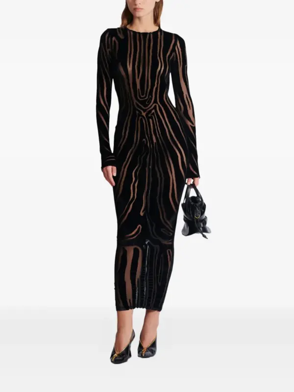 Balmain Zebra Print Long Sleeve Midi Dress