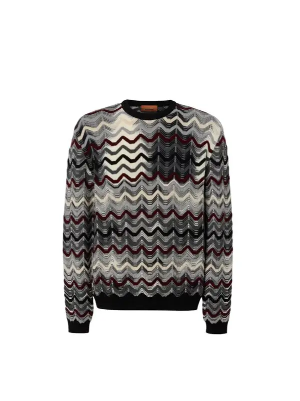 Missoni Crew-neck Sweater With Geometric Zigzag Pattern - Grey