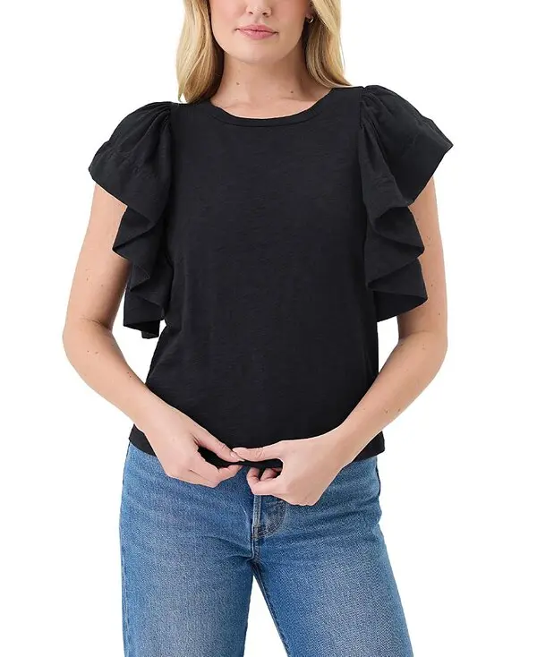 Goldie LeWinter Signature Slub Waterfall Ruffle Shell Top - Black