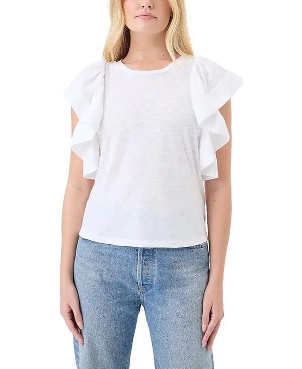 Goldie LeWinter Signature Slub Waterfall Ruffle Shell Top - White