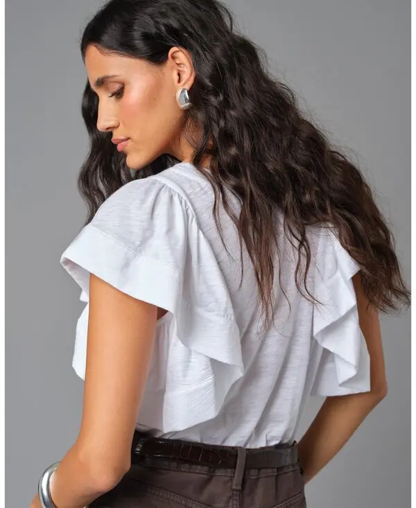 Goldie LeWinter Signature Slub Waterfall Ruffle Shell Top - White