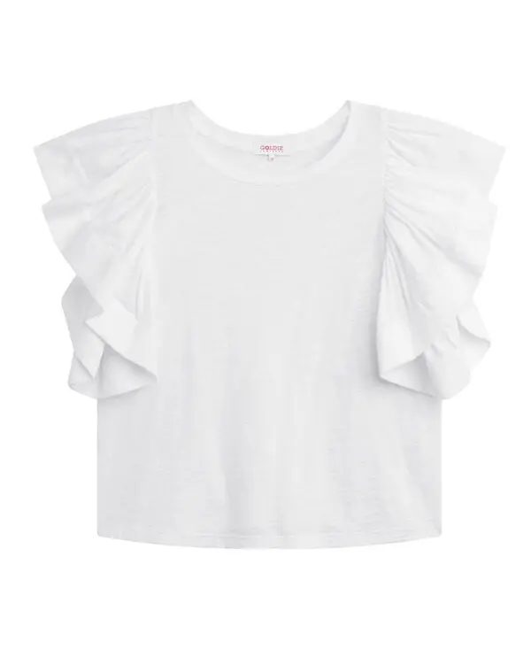 Goldie LeWinter Signature Slub Waterfall Ruffle Shell Top - White