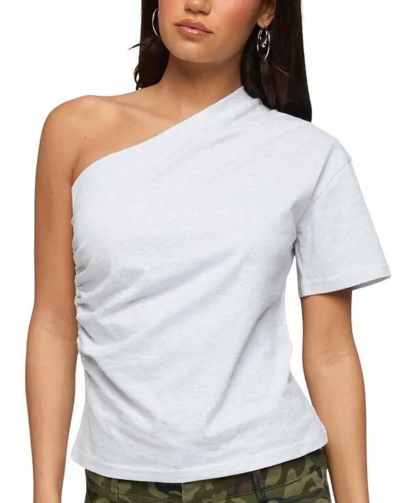 EDIKTED Yurey Gathered One Shoulder Top - Light-gray-melange