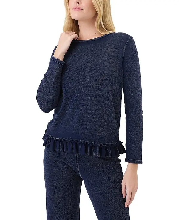 Goldie LeWinter Denim Wash Ruffle Sweatshirt - Navy