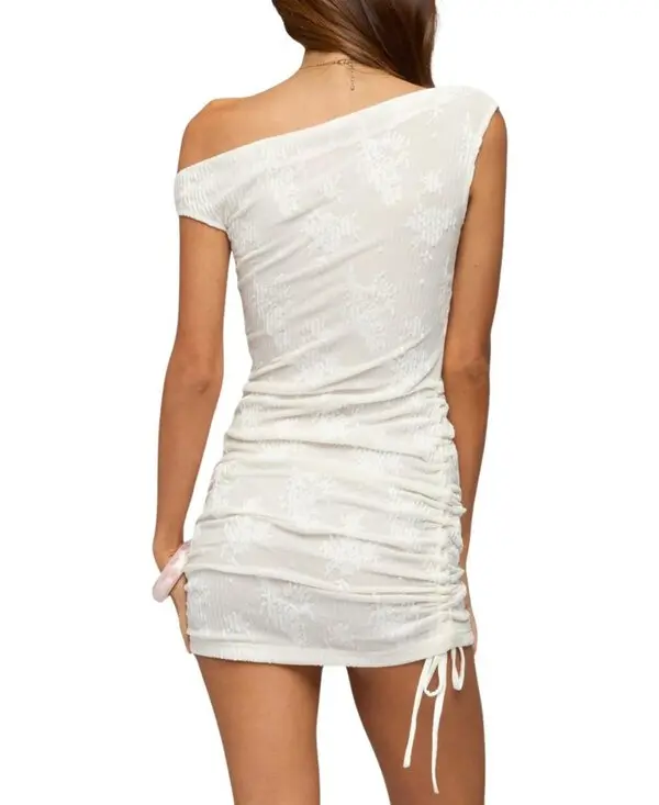 EDIKTED Sheer Lace Drawstring Mini Dress