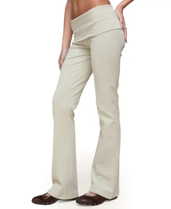 EDIKTED Ivanne Foldover Flared Pants - Sage