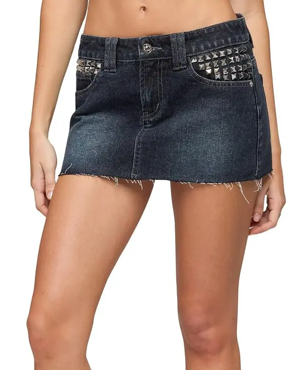 EDIKTED Nicole Studded Denim Mini Skirt - Dark-blue-washed