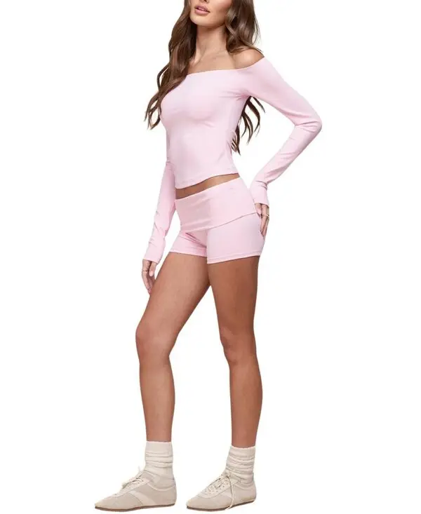 EDIKTED Soraia Foldover Biker Shorts - Pink