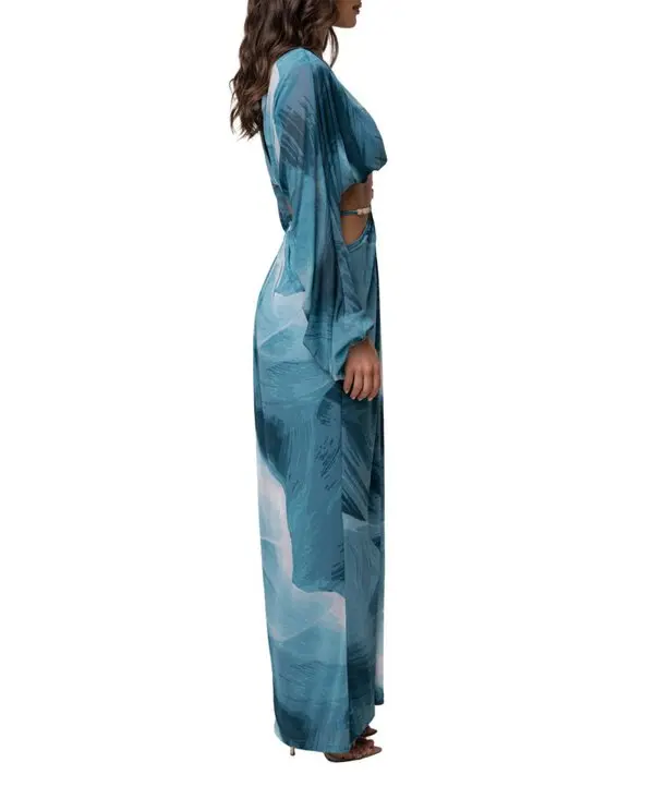 JLUXLABEL Selene Draped Printed Mesh Top - Sunset Blue