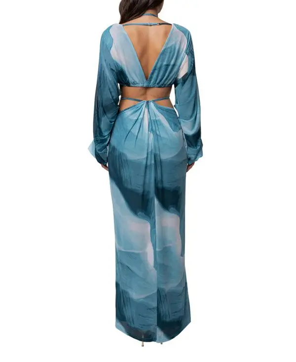 JLUXLABEL Selene Draped Printed Mesh Top - Sunset Blue