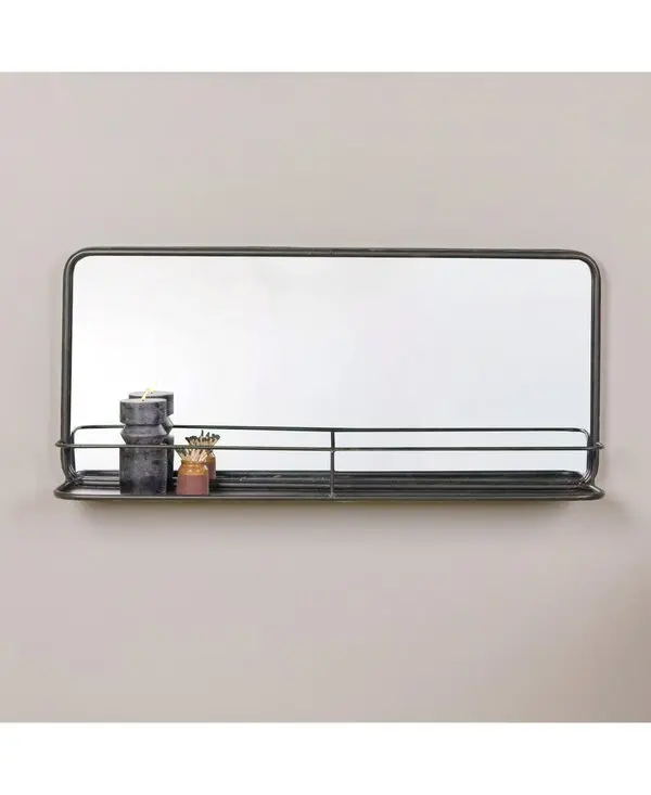 OLIVE GROVE Wide Metal Framed Rectangle Wall Mirror With Shelf