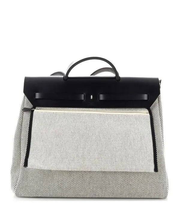 Hermès 39 Herbag Zip Criss Viking Toile And Leather - Black