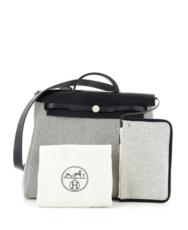 Hermès 39 Herbag Zip Criss Viking Toile And Leather - Black