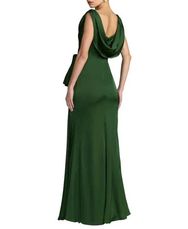 Mac Duggal Charmeuse Sleeveless Cowl Neck Gown With Bow Accent