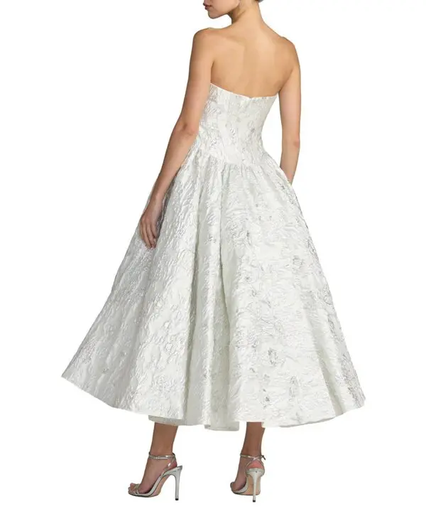 Mac Duggal Brocade Strapless Drop Waist Midi Dress