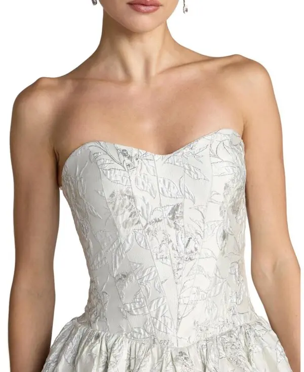 Mac Duggal Brocade Strapless Drop Waist Midi Dress