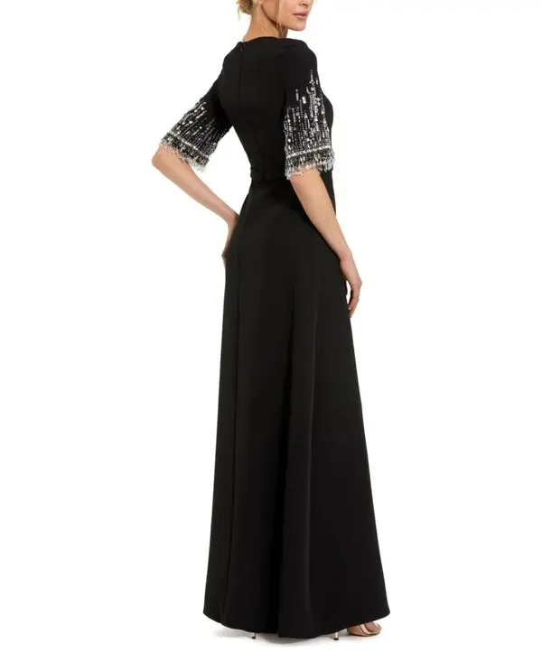 Mac Duggal Petite Crepe Gown With Beaded Sleeves