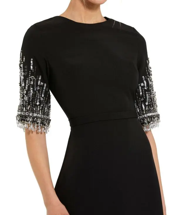 Mac Duggal Petite Crepe Gown With Beaded Sleeves