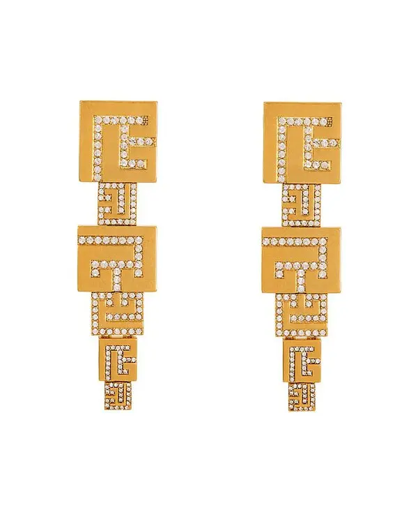 Balmain 3d Pb Pendant Earrings With Crystals - Gold