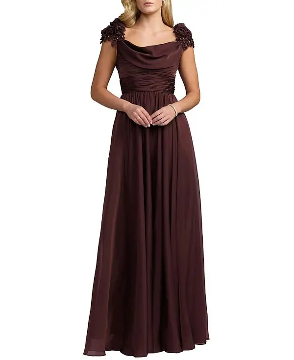 Mac Duggal Chiffon Embellished Cap Sleeve Gown - Amethyst