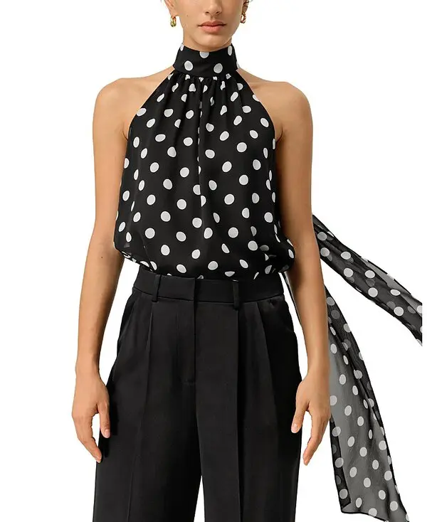 Lilysilk Convertible Silk Georgette Polka Dot Top - White Dots In Black