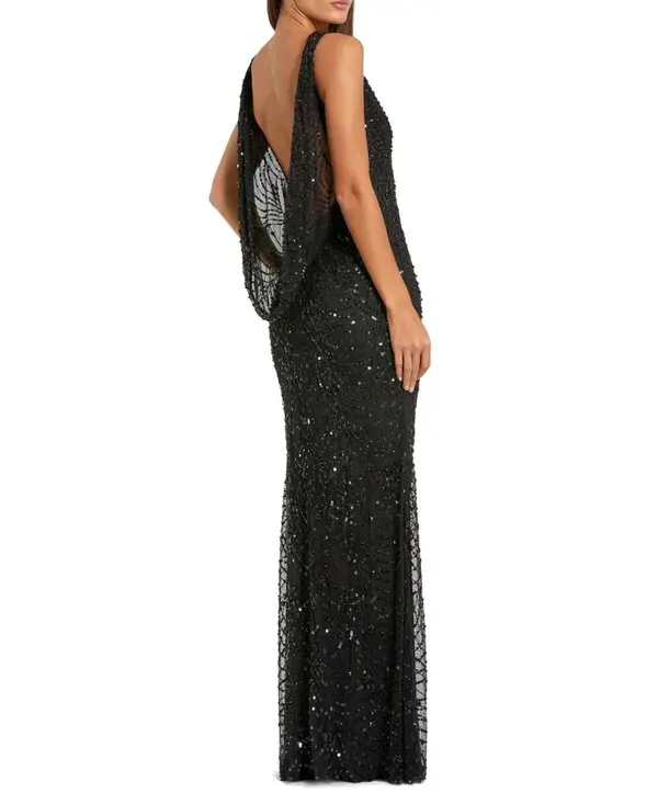 Mac Duggal Sleevless Cowl Back Gown With Draped Beading
