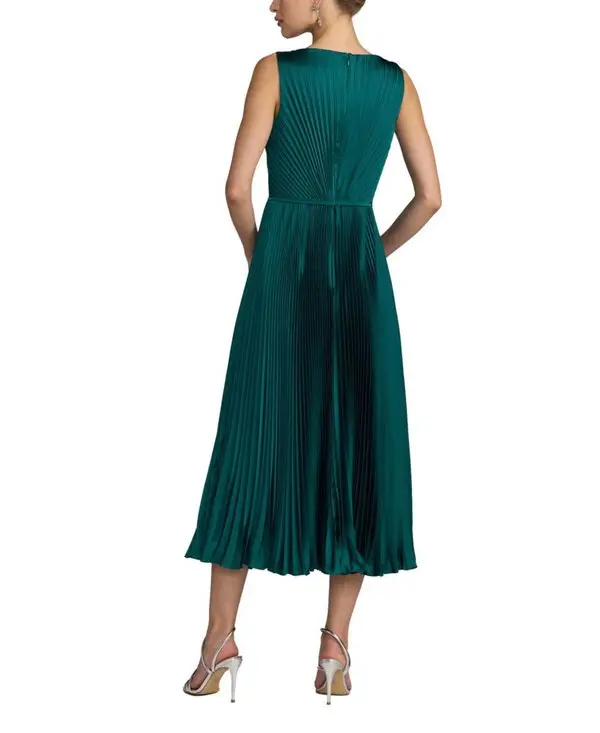 Mac Duggal Petite Pleated High Neck Sleeveless Midi Dress