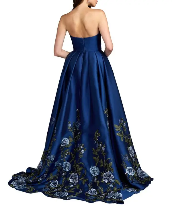 Mac Duggal Floral Embroidered Mikado Strapless Ball Gown