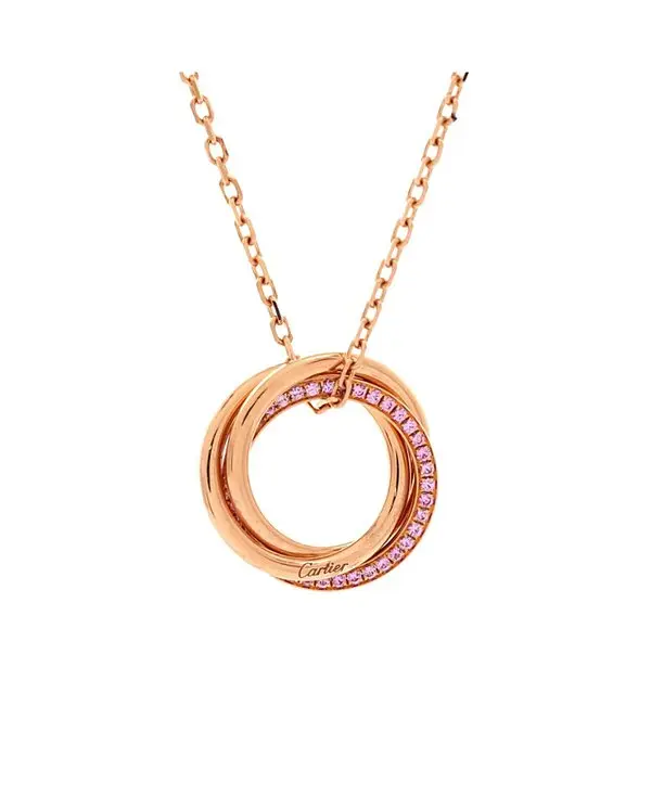CARTIER Trinity Pendant Necklace 18k Rose Gold With Pave Sapphires, 17.25 - Pink